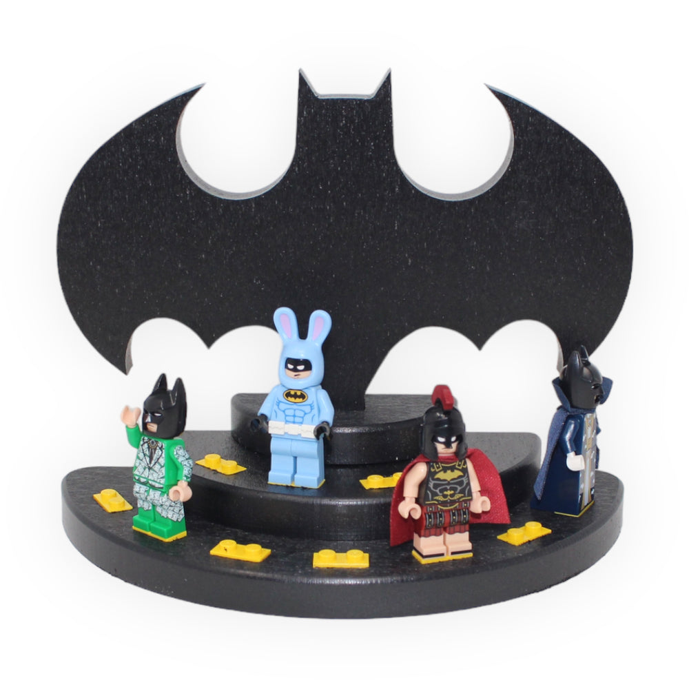 Batman-Themed Minifigure Display Stand (black symbol, yellow studs)